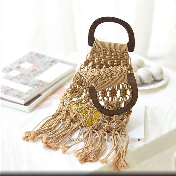 Bags | Macrame Boho Handbag Wwooden Handles | Poshmark